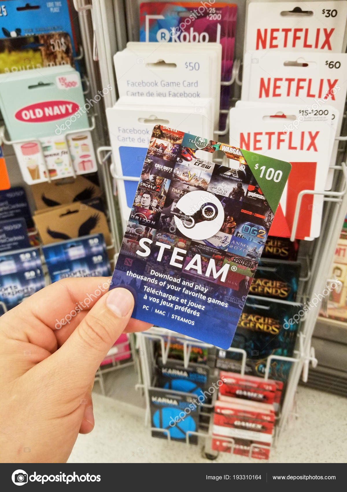 Montreal Canada April 2018 Hand Holding Steam Gift Card Steam — Stock ...