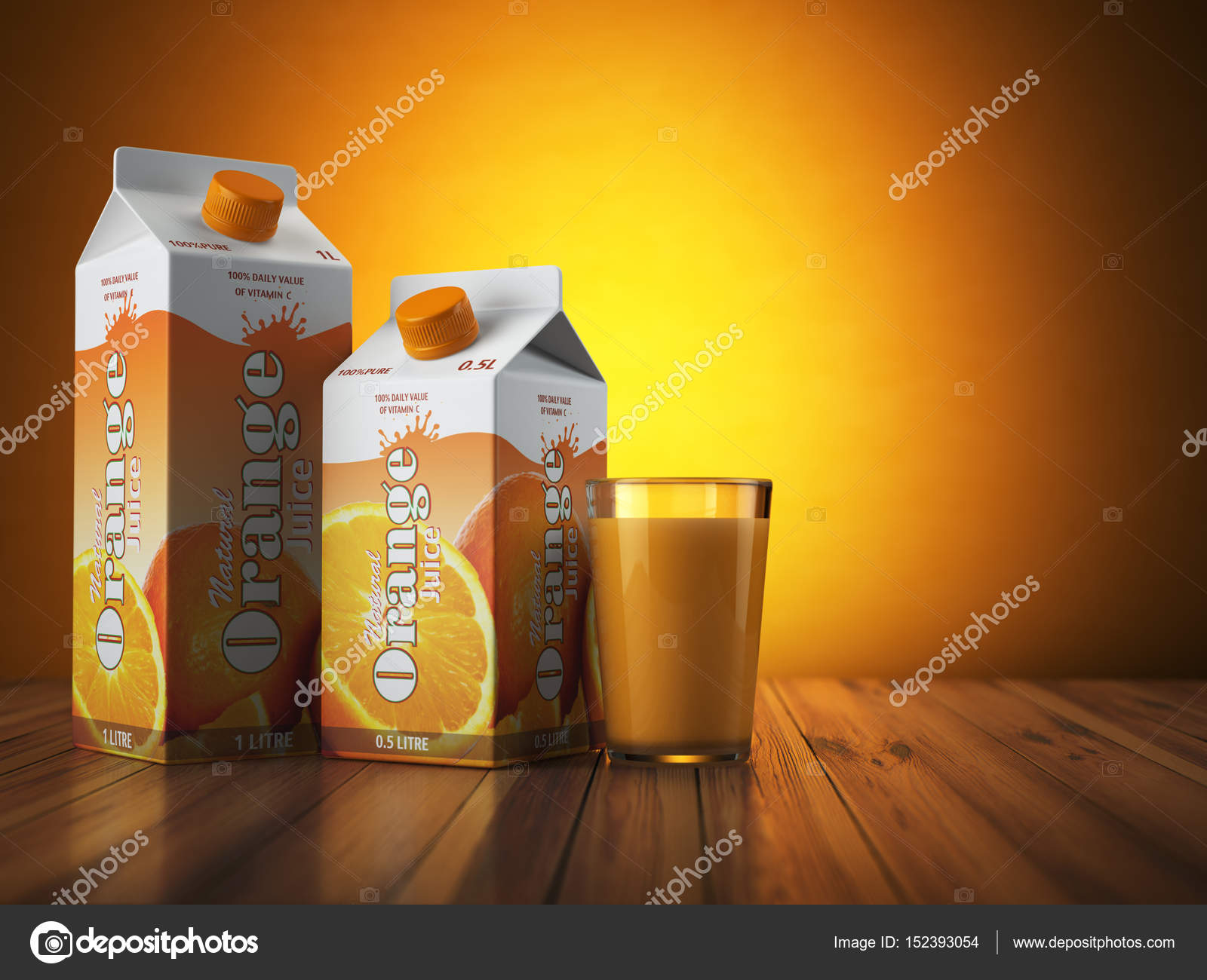 Orange juice carton cardboard box pack with glass on orange back Stock ...