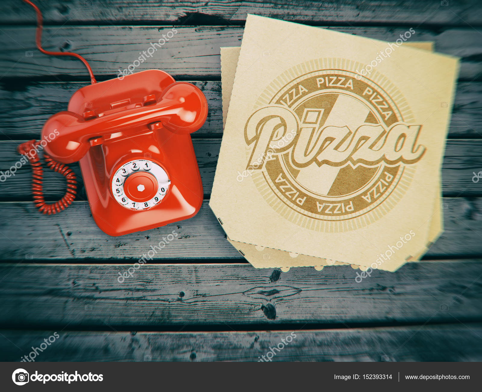 Pizza ordering and delivery concept. Vintage telephone and pizza Stock ...