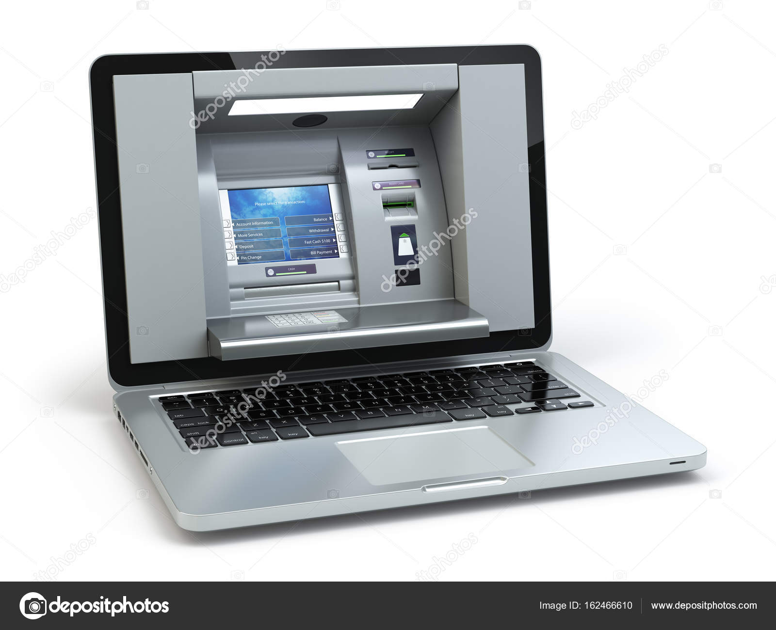 Online banking and payment concept. Laptop as ATM machine isola Stock ...