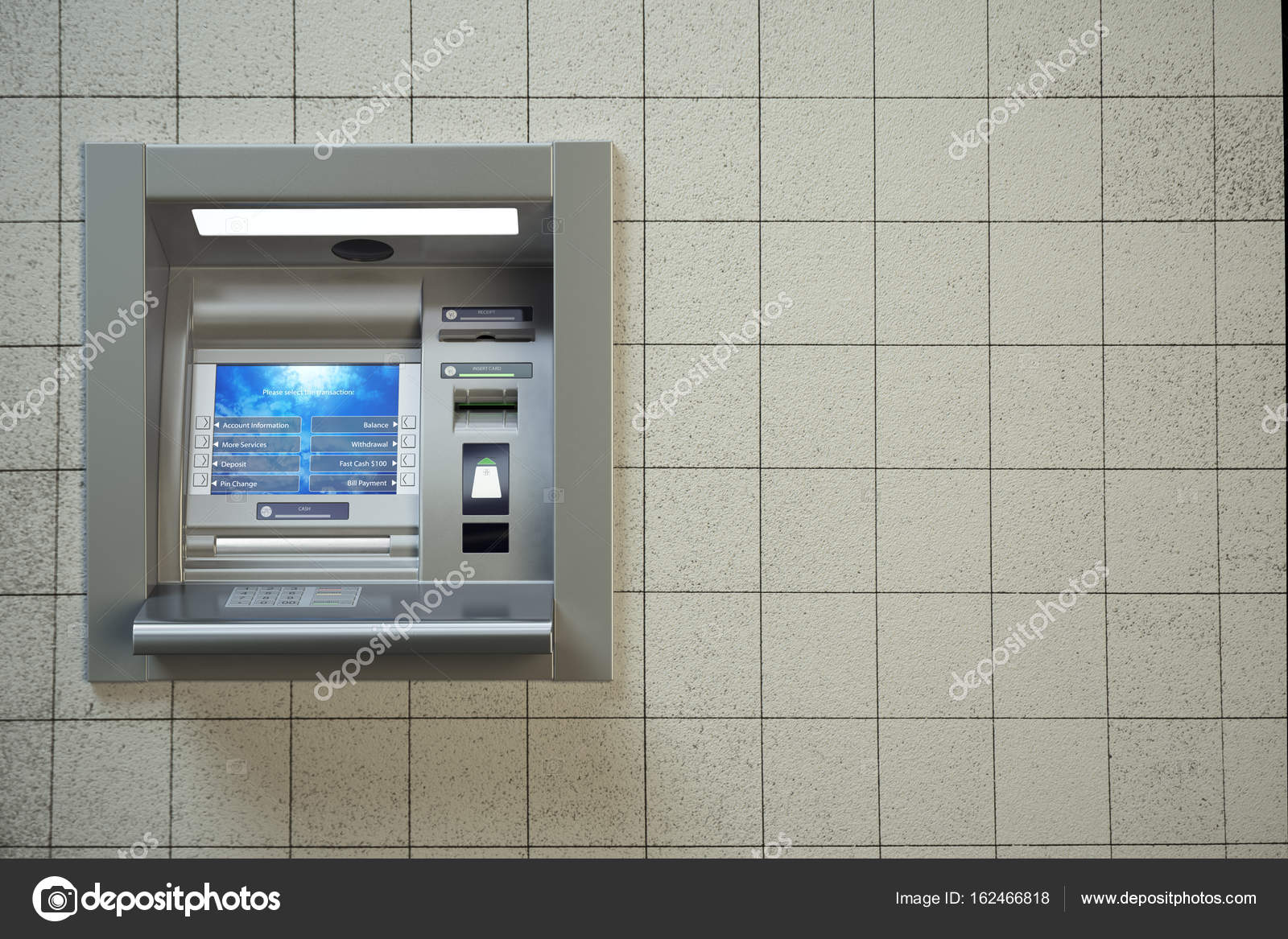 ATM machine. Automated teller bank cash machine on concrete wall ...