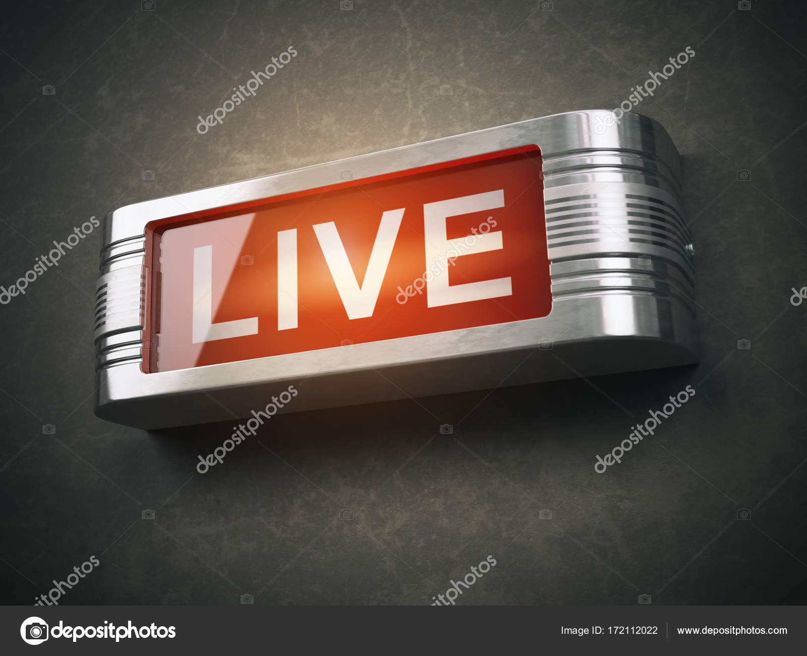 Live red glowing warning signboard. Record or broadcasting concept ...