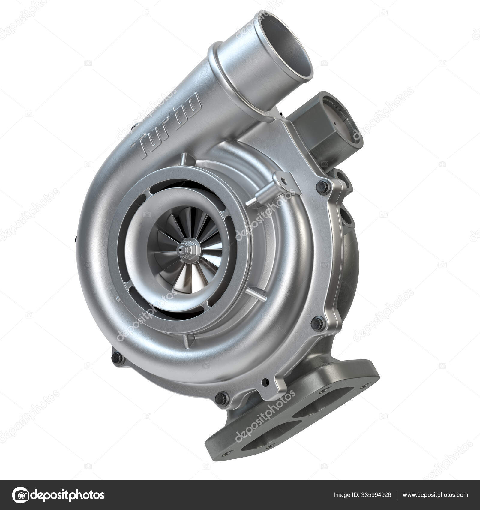 Car turbocharger isolated on white. Turbo engine and power conce Stock ...