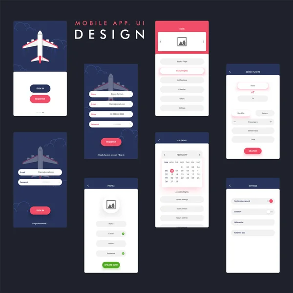 Airline ui design Vector Art Stock Images | Depositphotos