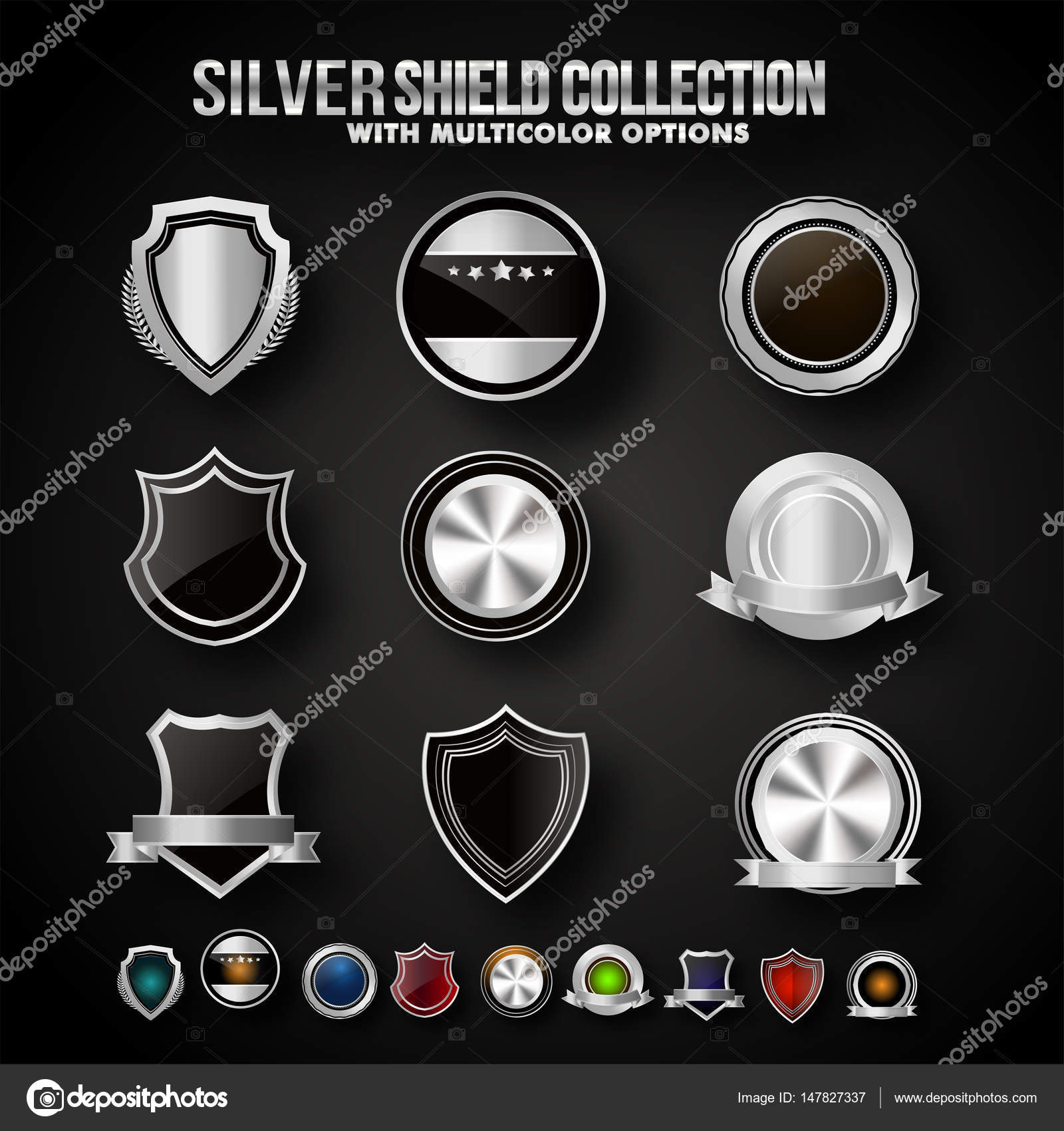 Set of Silver Shields and Badges. Stock Vector by ©alliesinteract 147827337