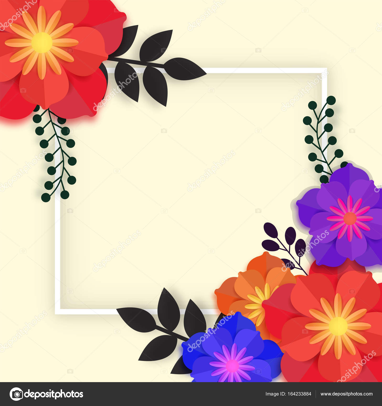 Beautiful paper flowers with frame. Stock Vector Image by ...