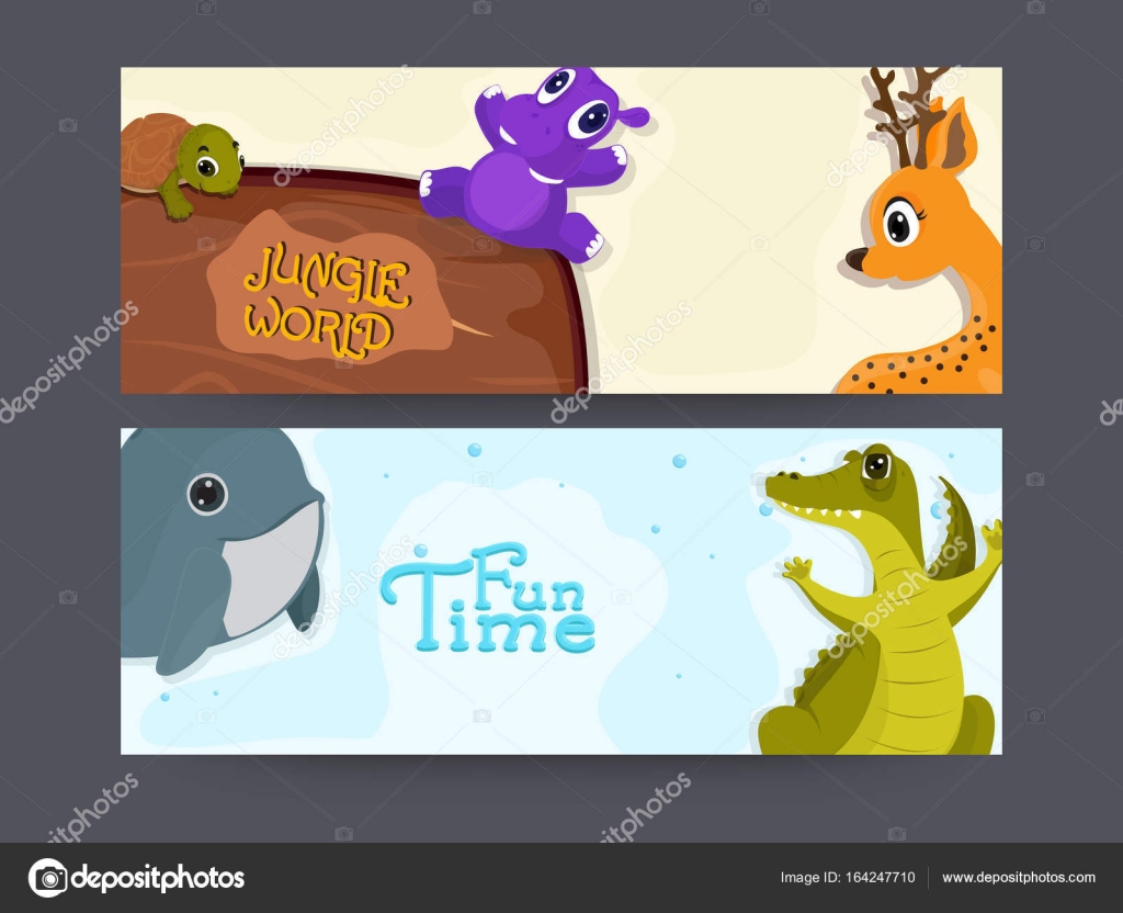 Fun Time website headers with cute animals. — Stock Vector ...