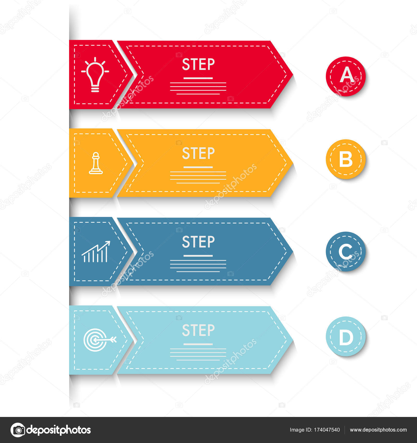 Layout colorido de infográficos de linha do tempo com quatro (4) passos ...