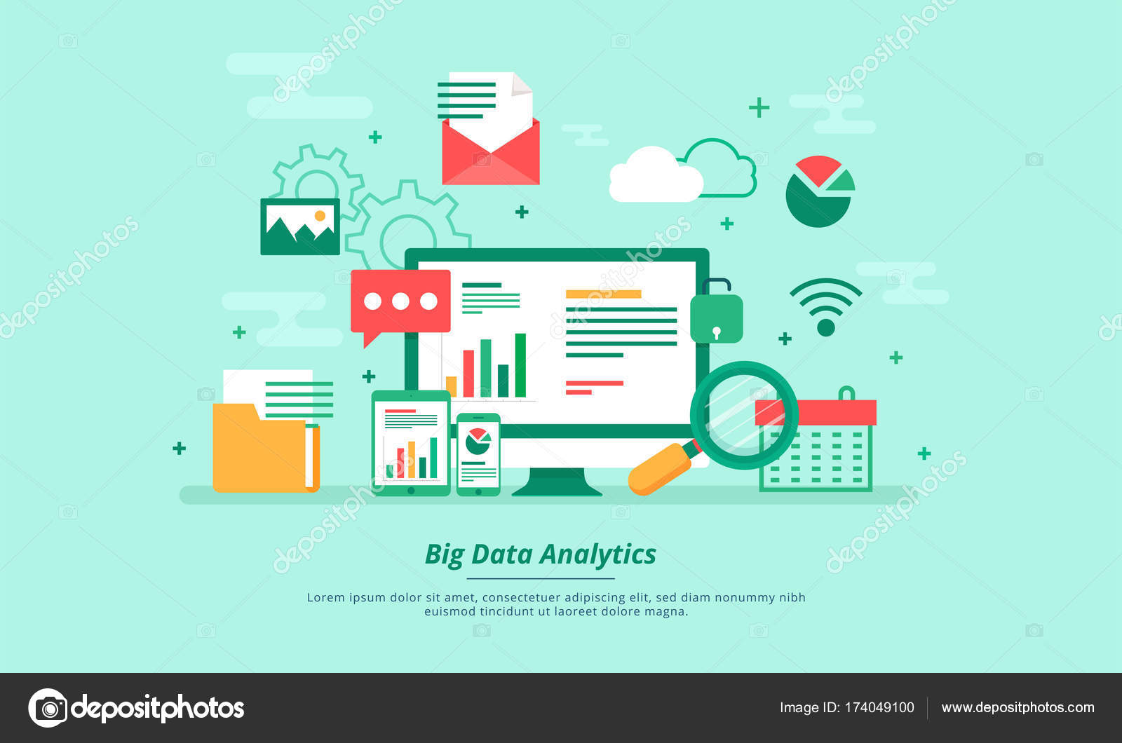 Big data, machine algorithms, analytics concept safety. Stock Vector by ...