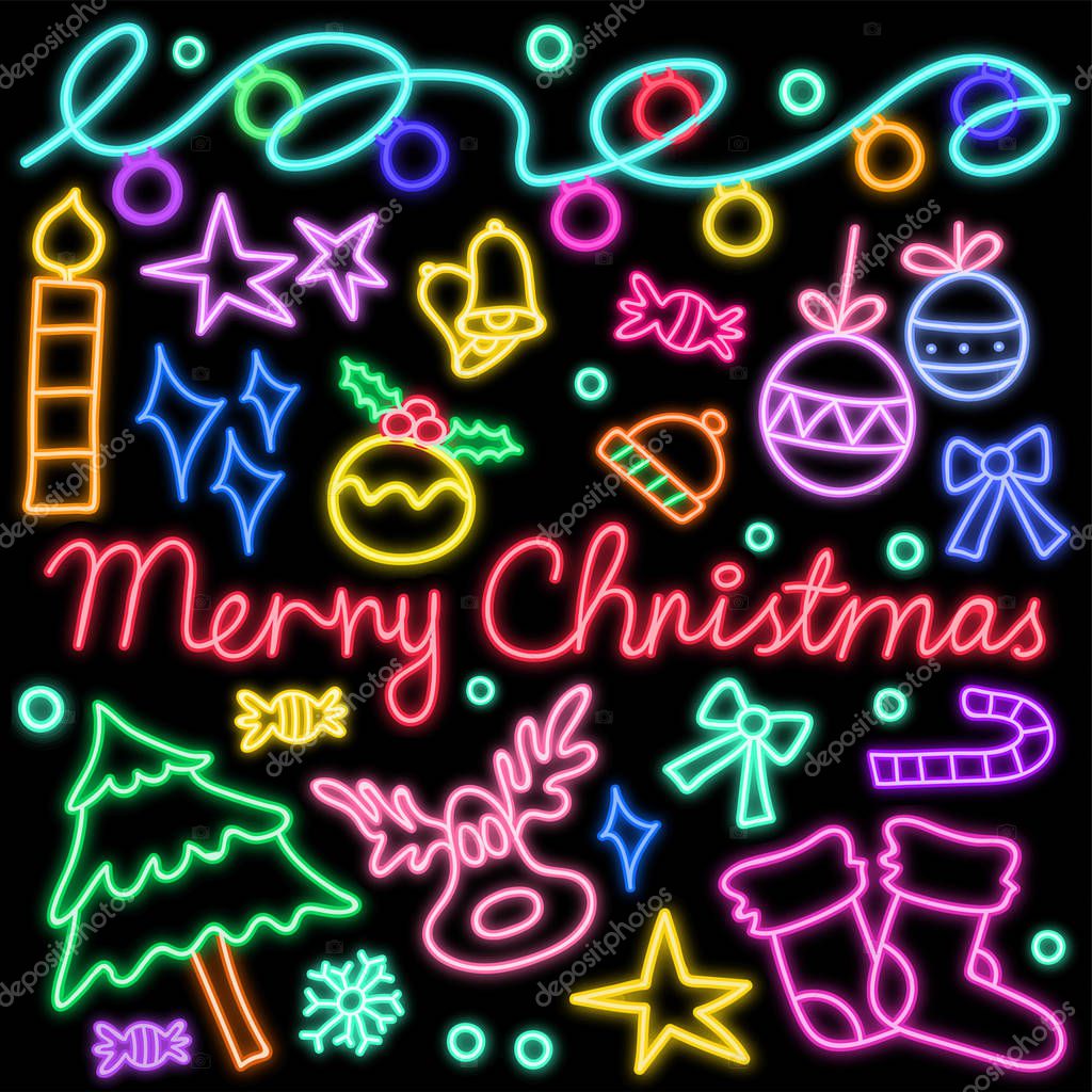 Glowing neon lights doodle pattern for Christmas celebrations. — Stock ...