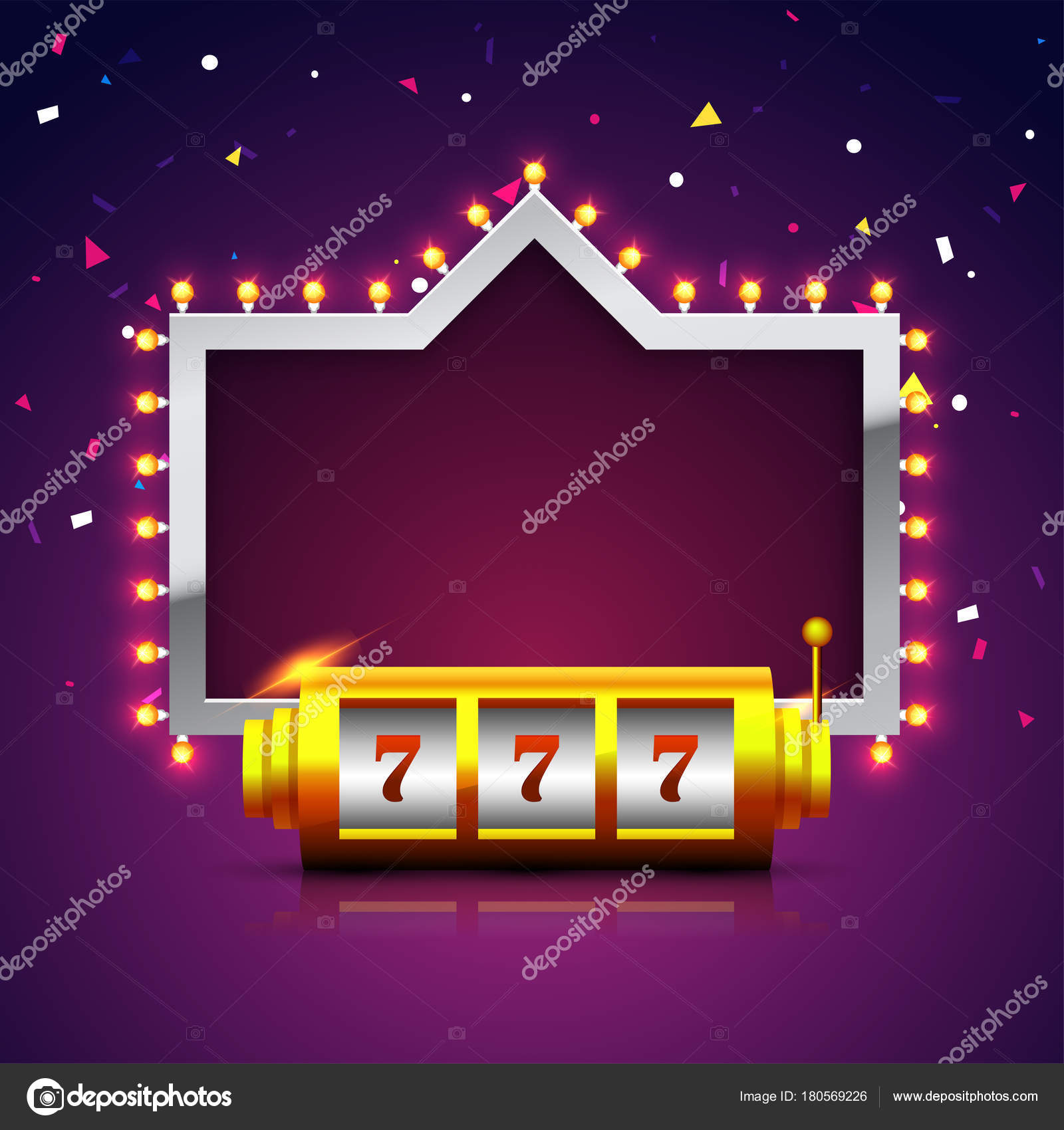 Lucky 777 slot on machine with marquee sparkling purple backgro Stock ...