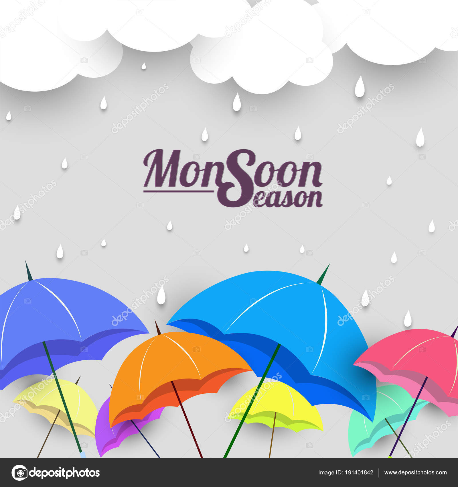 Monsoon season with colorful umbrellas, paper-art layering conce Stock ...