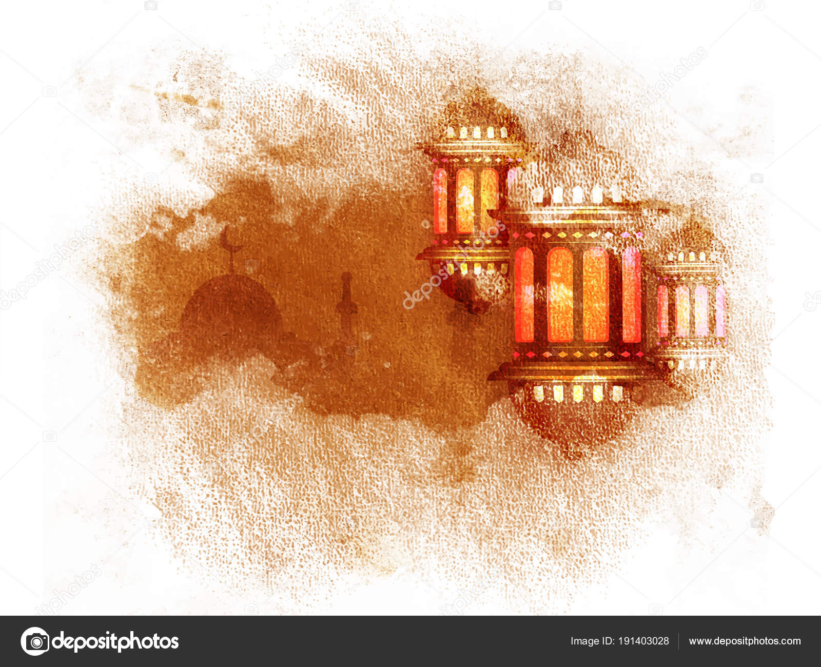Illuminated lanterns on brown abstract background. Stock Vector by ...