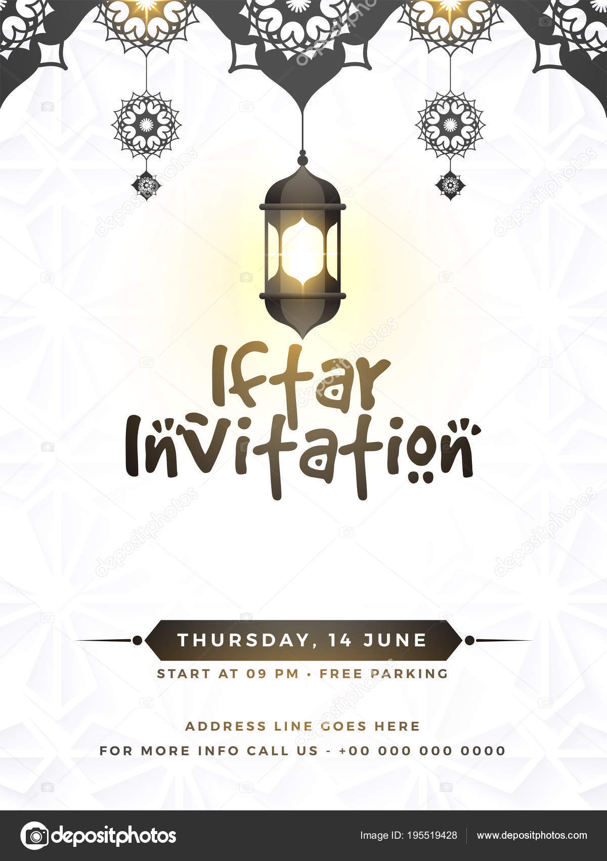 Iftar party, invitation card design with hanging illuminate lant Stock ...