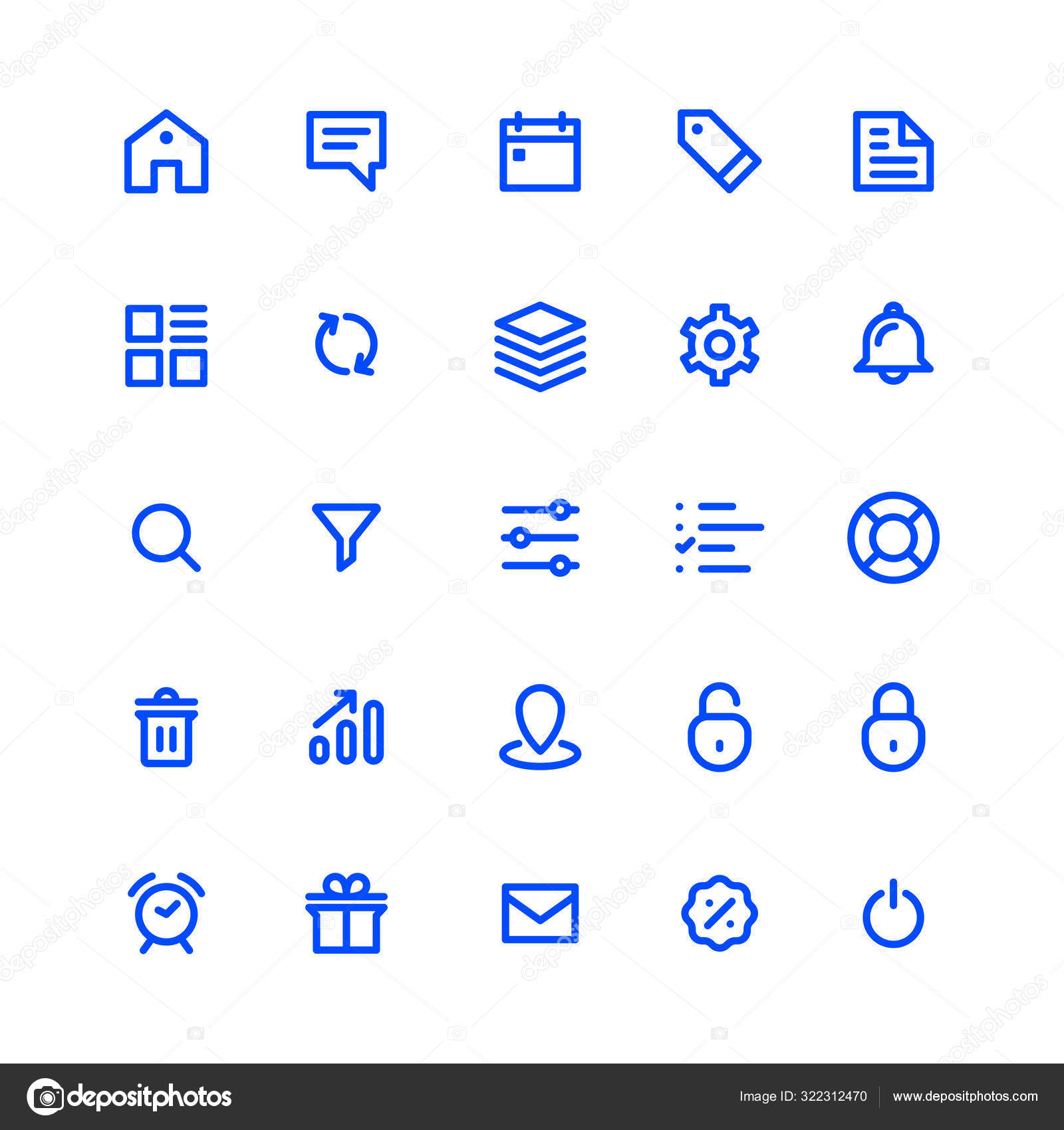 Set of Web or User Interface icon in blue line art. Stock Vector by ...