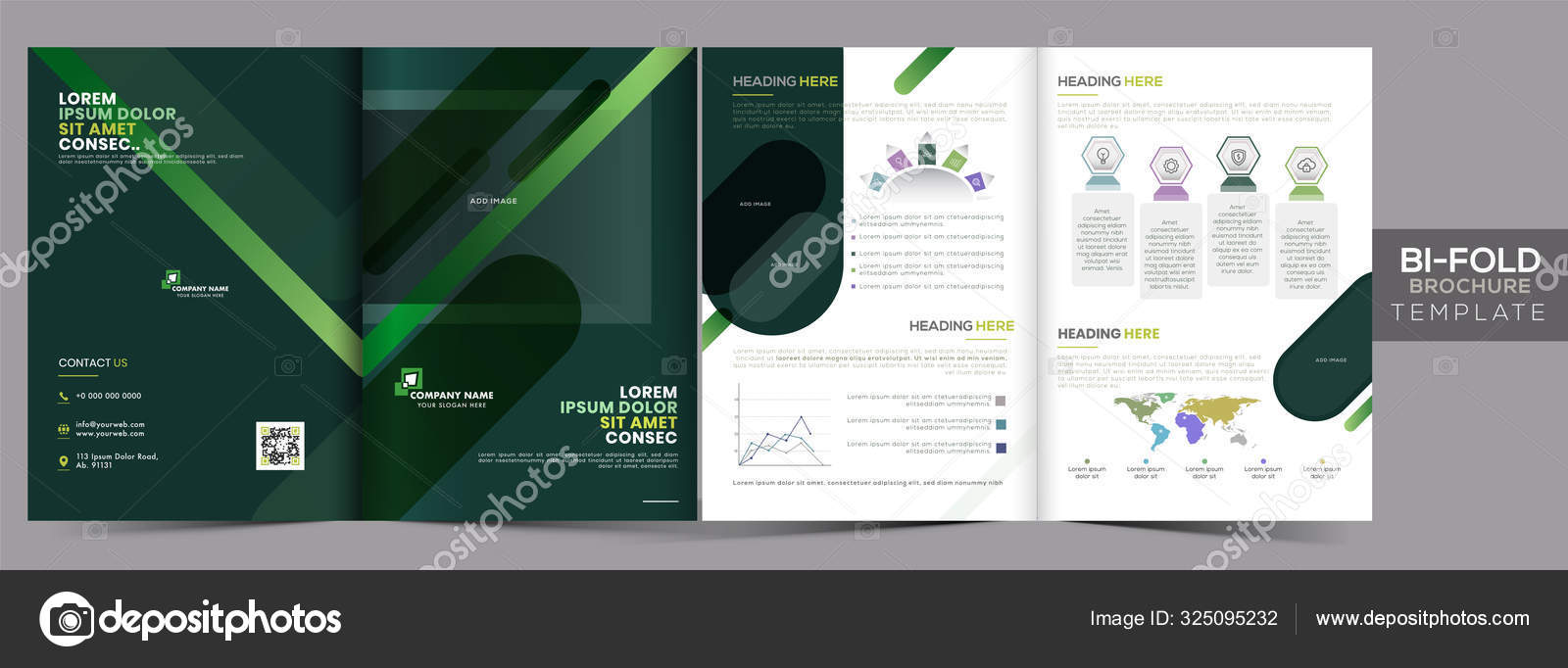 Front and Back View of Business Bi-Fold Brochure Template Layout ...