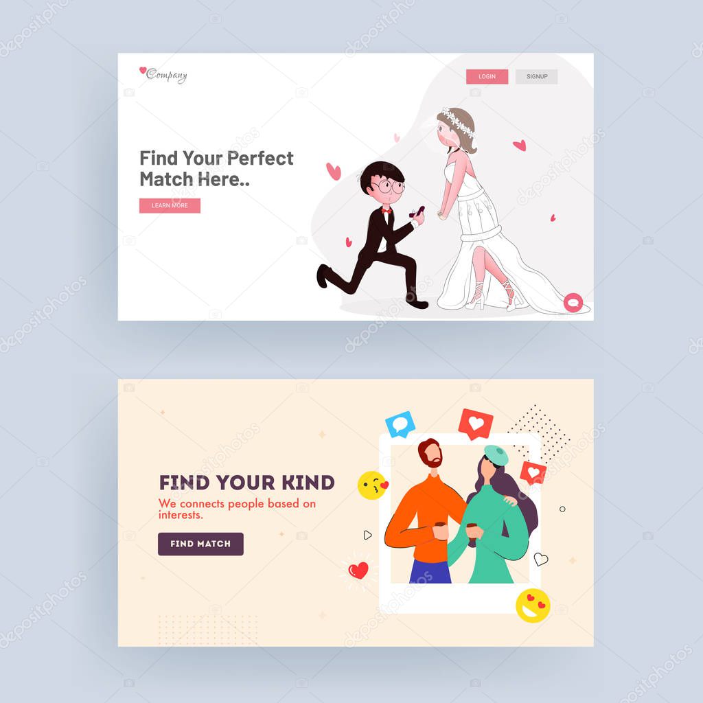 Find your perfect match landing page set with loving couple char ... Find your perfect match landing page set with loving couple char ...