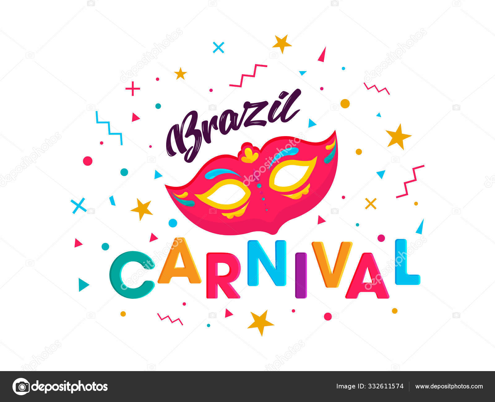 Colorful Brazil Carnival Text with Party Mask Decorated Confetti Stock ...