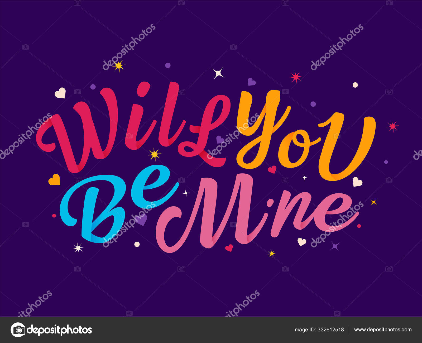 Colorful Will You Be Mine Font Decorated with Tiny Hearts on Pur Stock ...