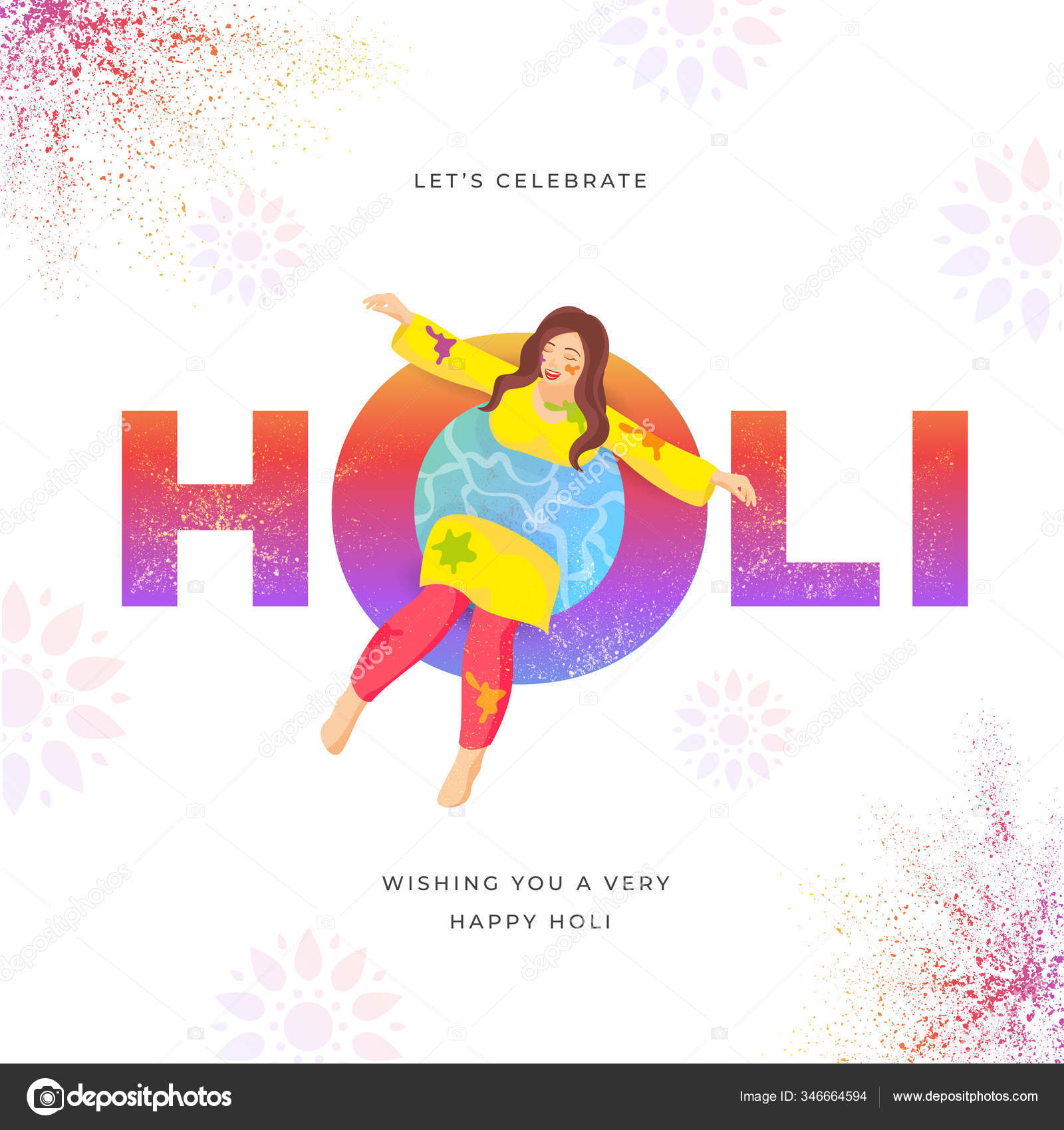 Let's Celebrate Holi Text Young Girl Falling Water Tub Given Stock ...