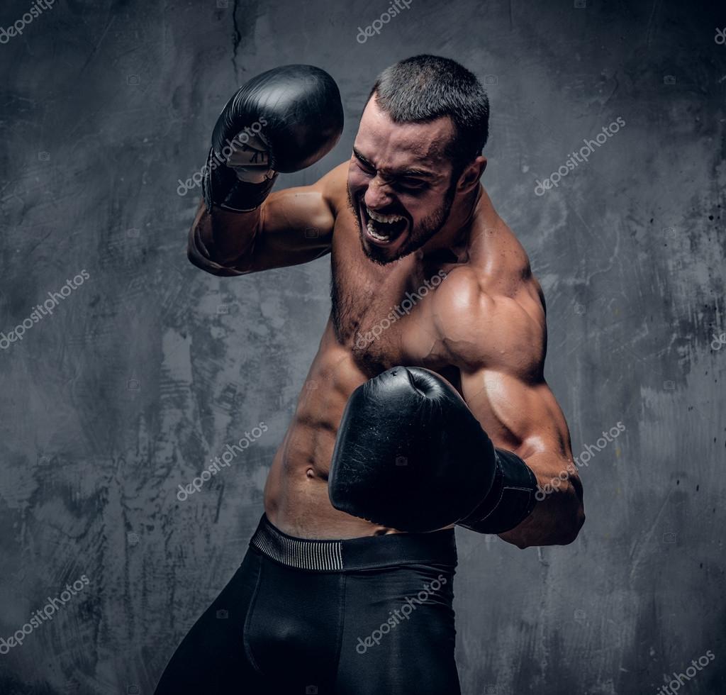 Aggressive shirtless boxer Stock Photo by ©fxquadro 127917228