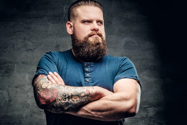 Bearded fat male with tattoos on arm - Stock Image - Everypixel