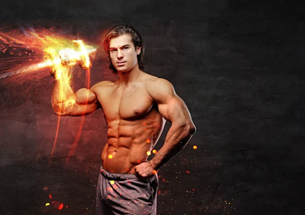 Shirtless fighter with burning boxer glove. Stock Photo by ©fxquadro ...