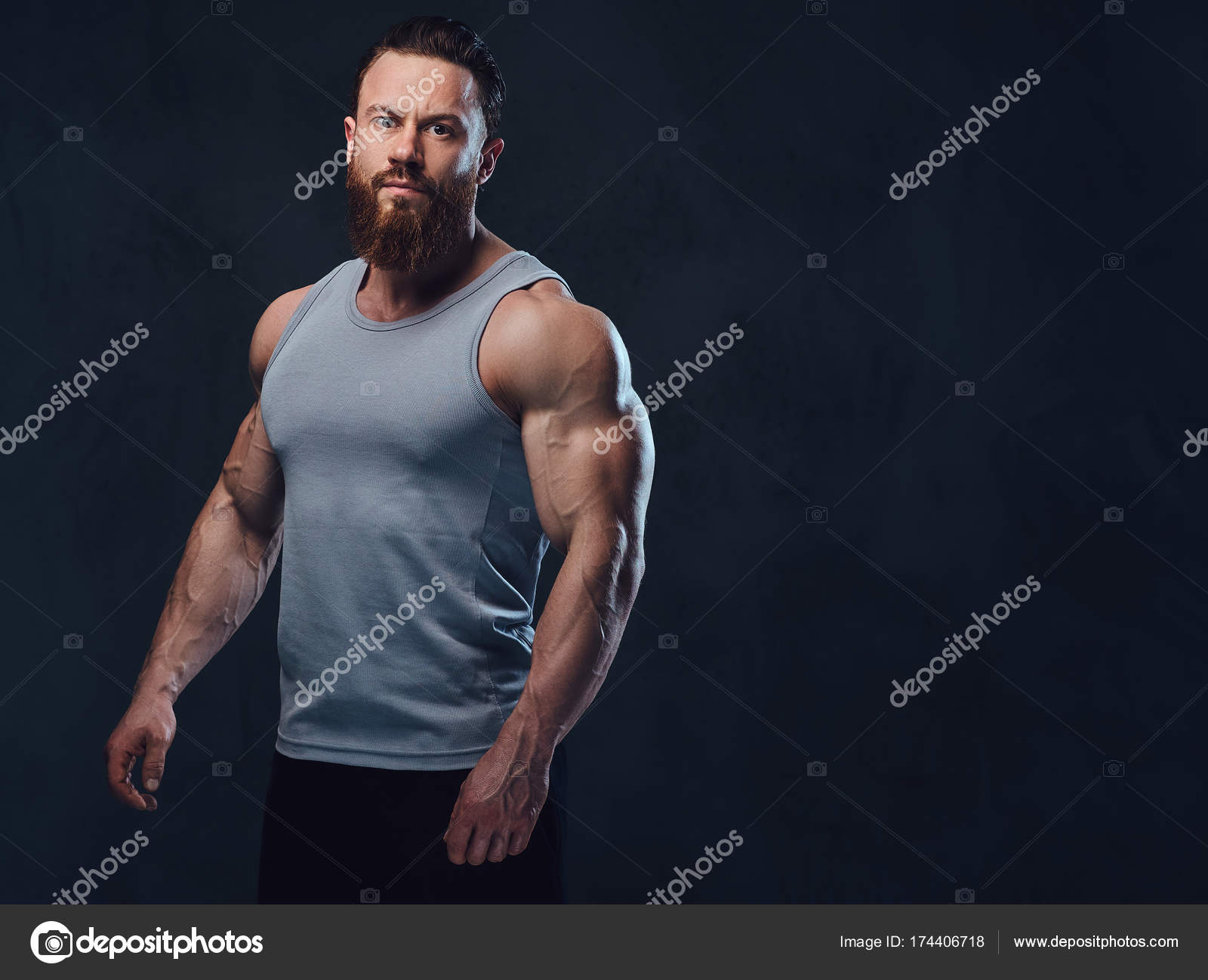 Portrait Brutal Bearded Bodybuilder Dressed Sleeveless Shirt Isolated ...
