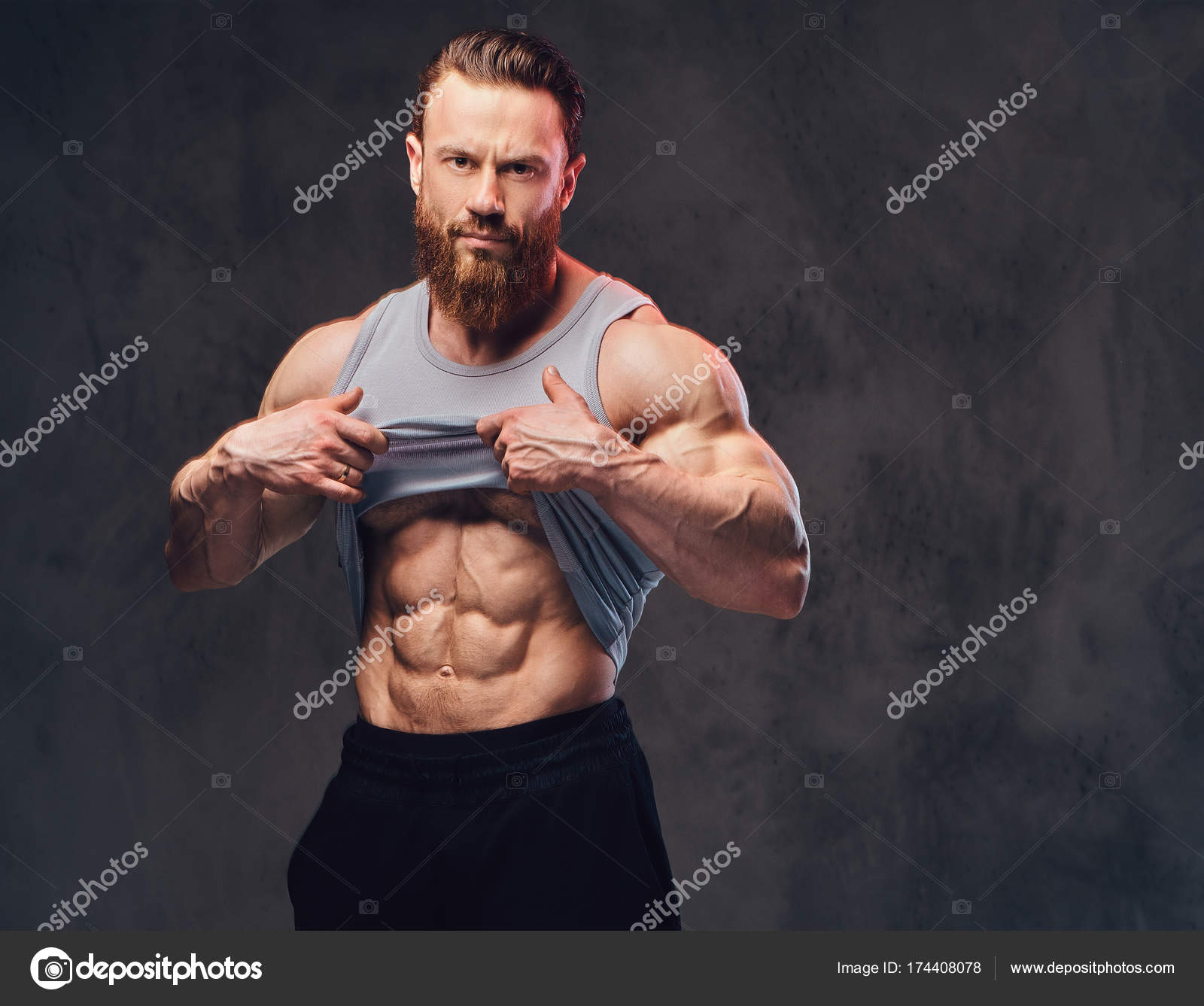 Portrait Brutal Bearded Bodybuilder Dressed Sleeveless Shirt Isolated ...