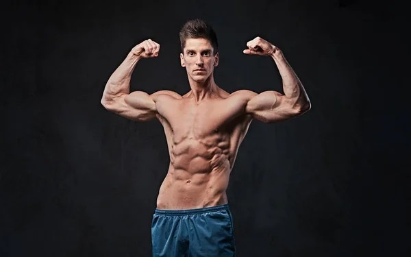 Studio Portrait Ectomorph Muscle Shirtless Male Dark Grey Background ...