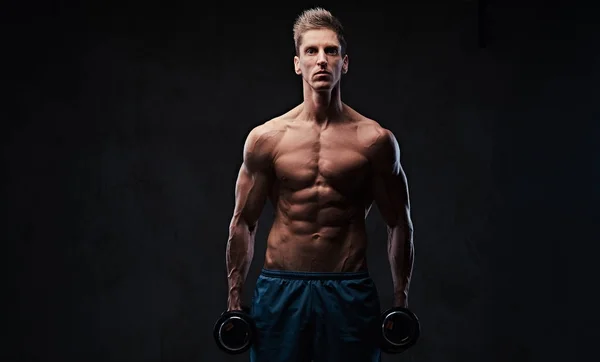 Studio Portrait Ectomorph Muscle Shirtless Male Dark Grey Background ...