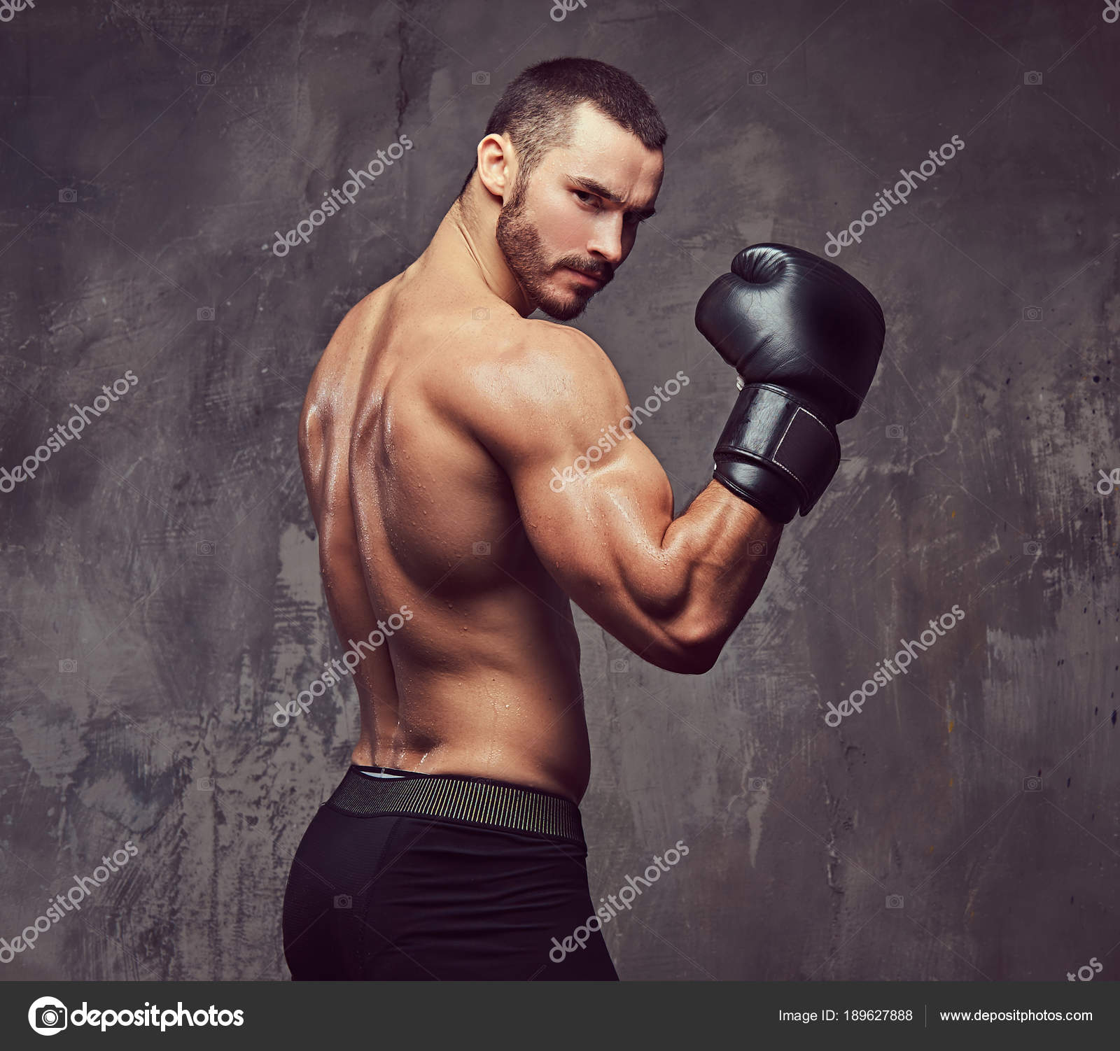 Brutal Muscular Boxer Boxing Gloves Working Punching Technique Stock ...