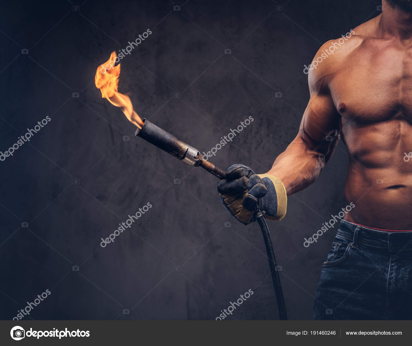 Cropped Close Image Male Welder Muscular Body Dressed Only Jeans Stock ...