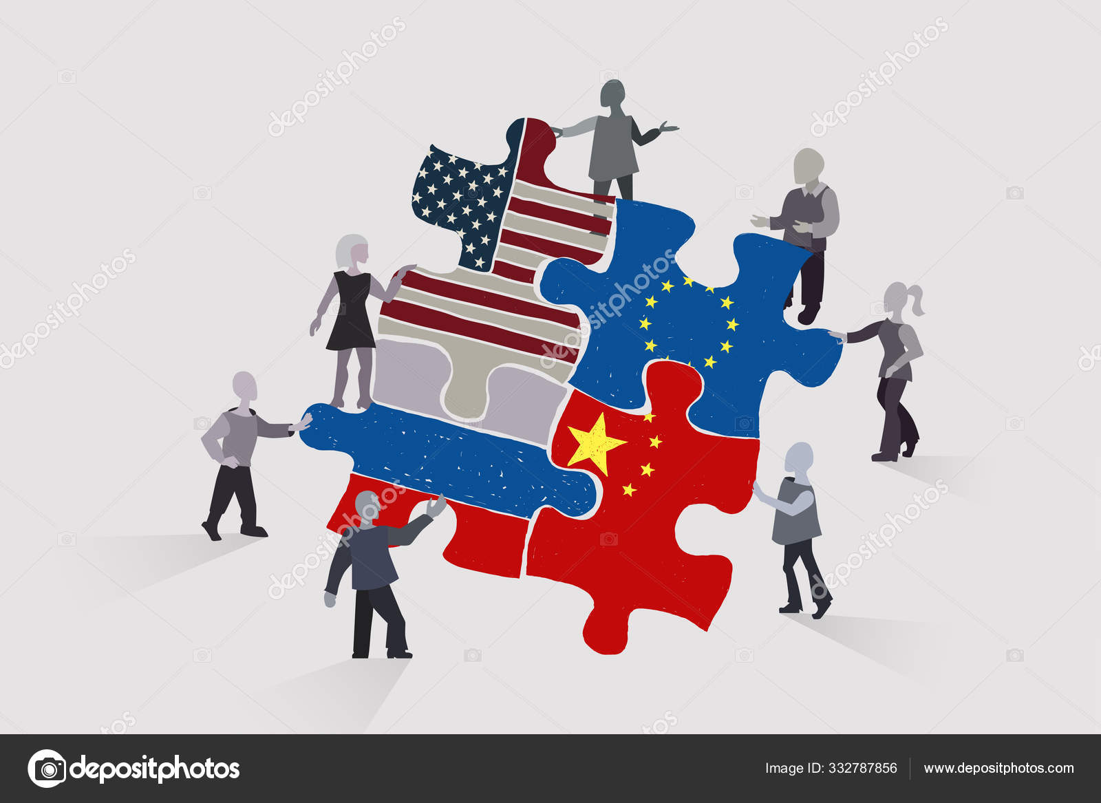 International cooperation, multicultural team collects a puzzle from ...