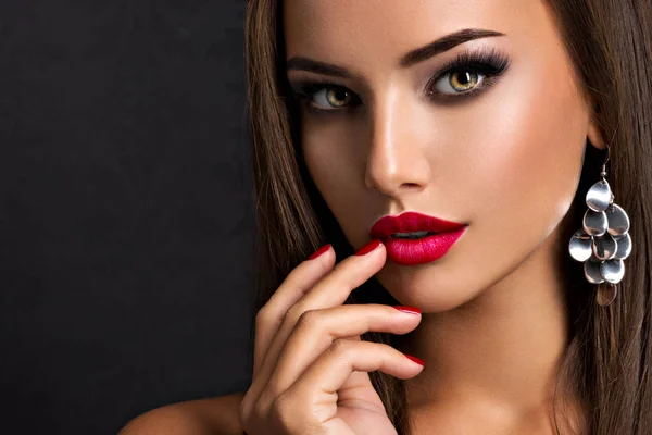 Closeup Portrait Beautiful Seductive Woman Dark Brown Eye Makeup Bright ...