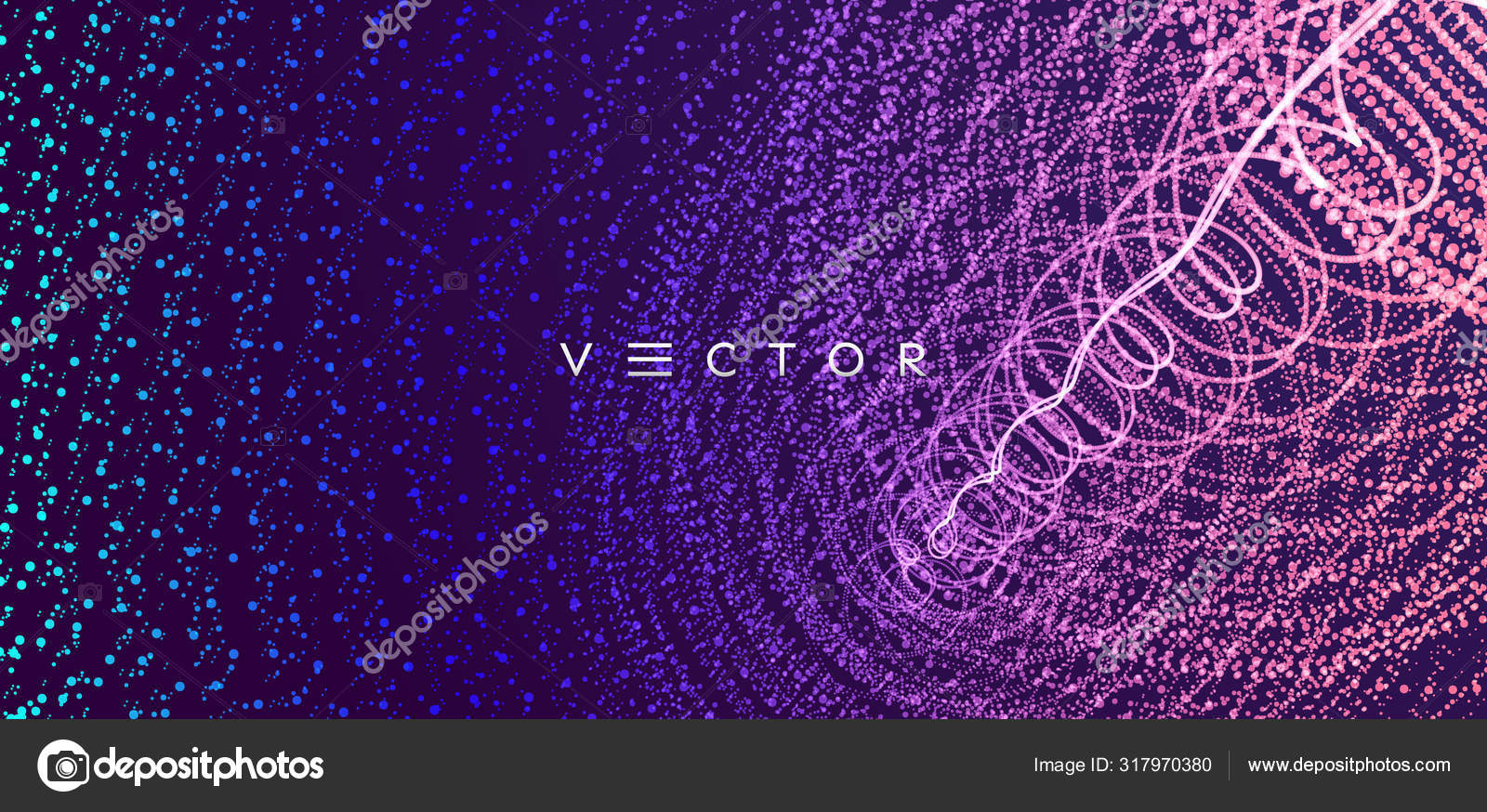 Array with dynamic particles. Swirl with connected dots. Abstract ...