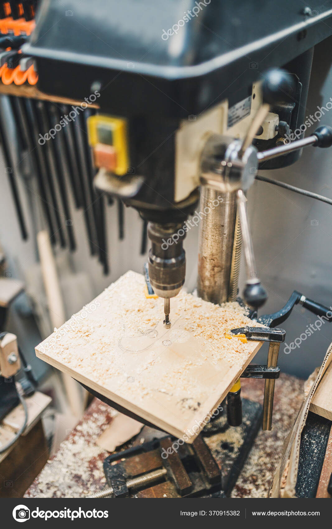 Carpentry Workshop Professional Drilling Machine Stock Photo by ...