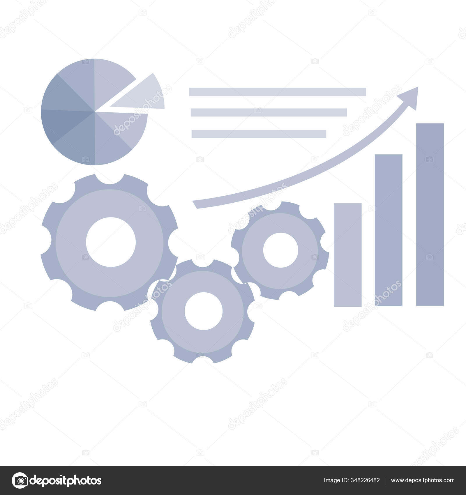 Image with graphs, arrow and gear in blue, vector illustration Stock ...