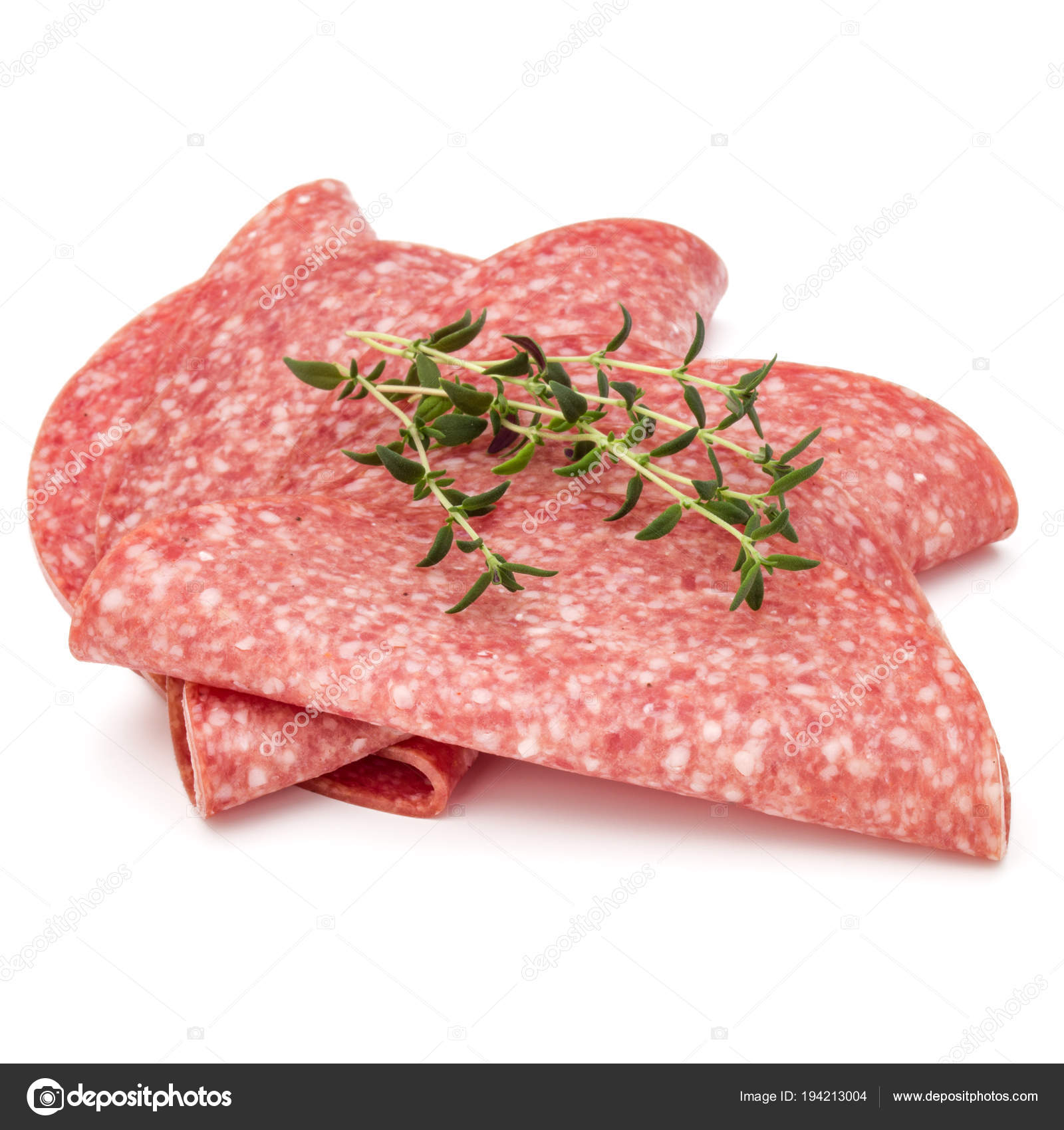 Salami Smoked Sausage Slices Isolated White Background — Stock Photo © natika #194213004