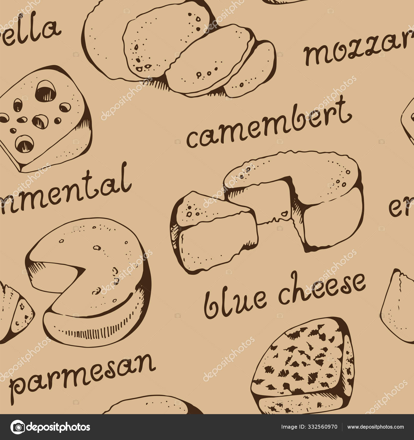 Cheese Collection Seamless Vector Pattern Isolated White Background ...