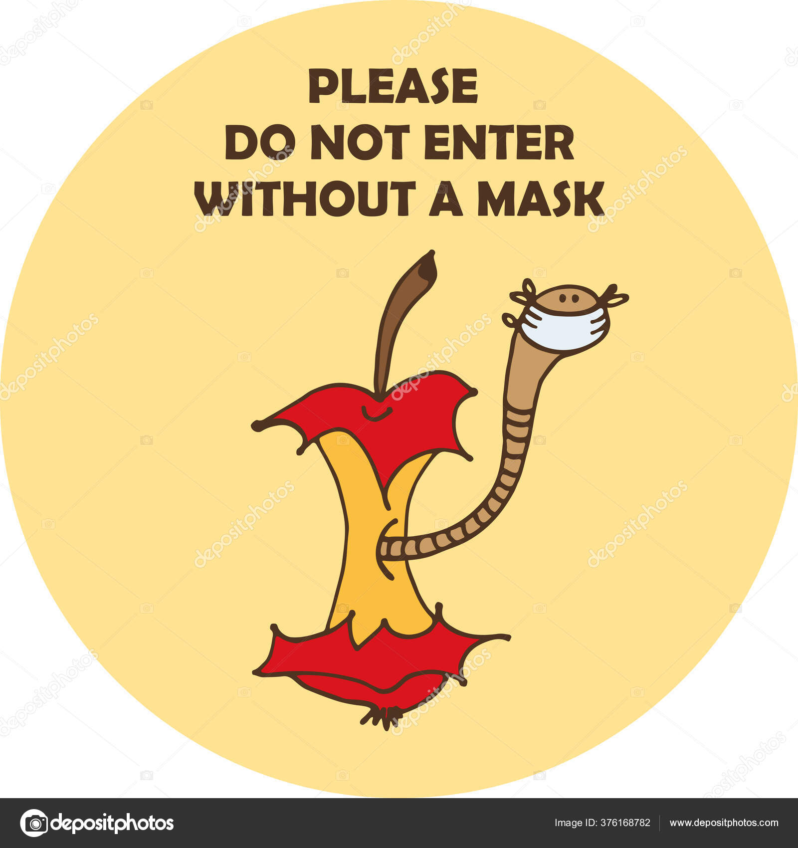 Worm Face Masks Apple Core Vector Illustration Isolated Yellow ...