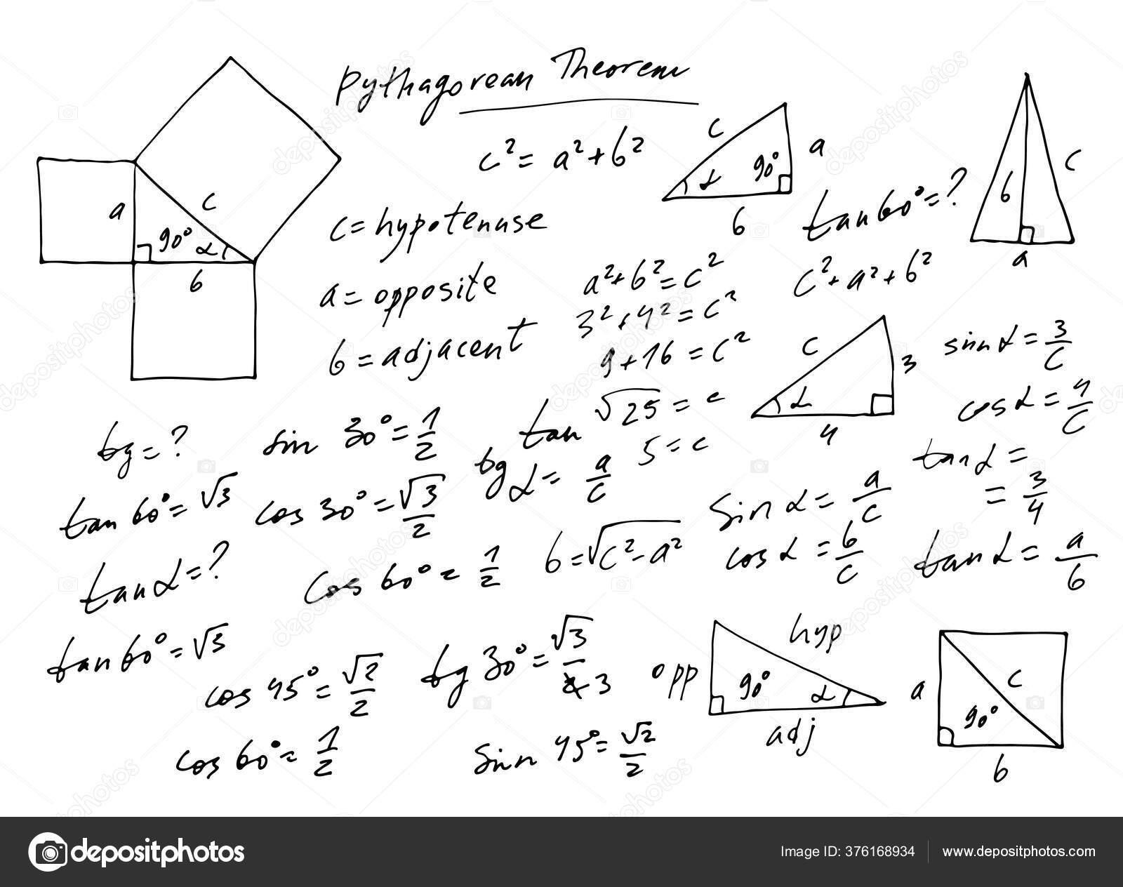 Handwritten Trigonometric Vector Set Hand Drawn Monochrome Math ...