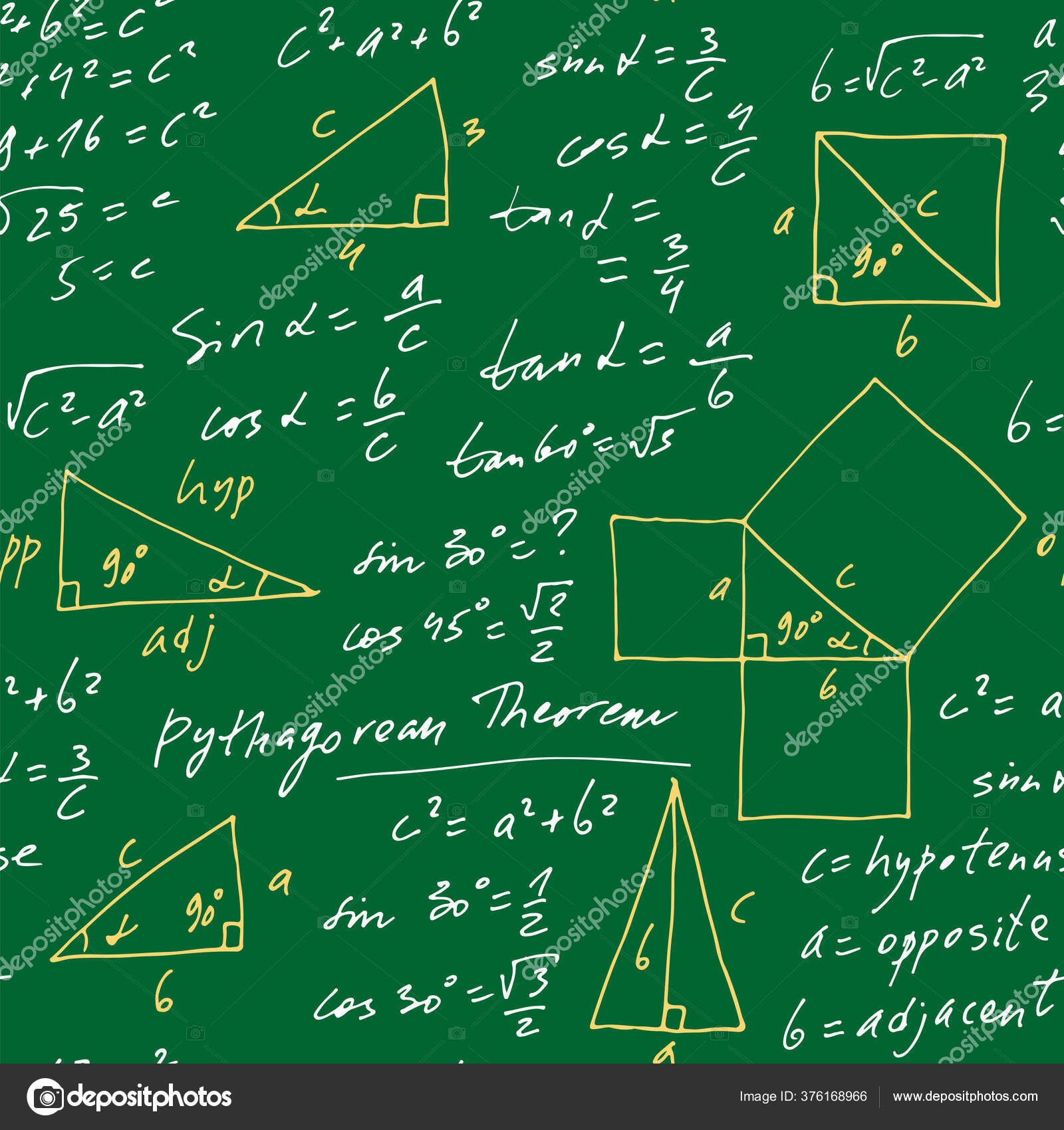Handwritten Trigonometric Vector Seamless Pattern Hand Drawn Monochrome ...
