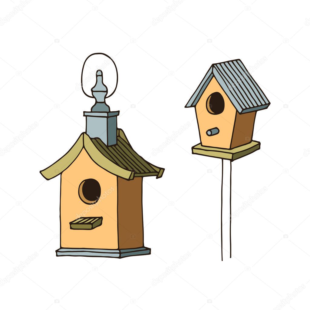 Alimentadores de aves ilustraci n vectorial, ilustraci n dibujada a mano aislada sobre fondo ...