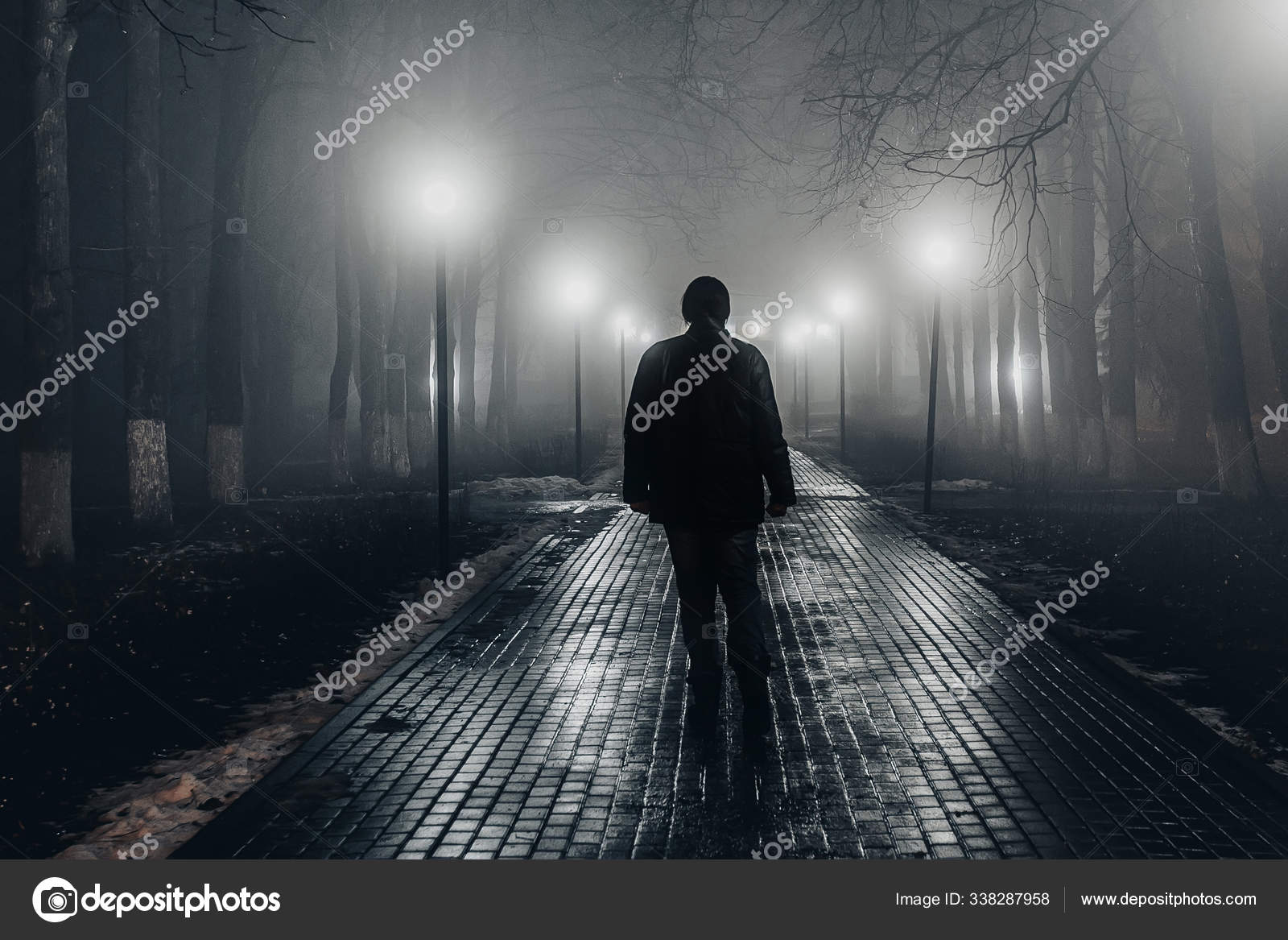 Silhouette Sad Man Walking Silhouette Sad Man Walking