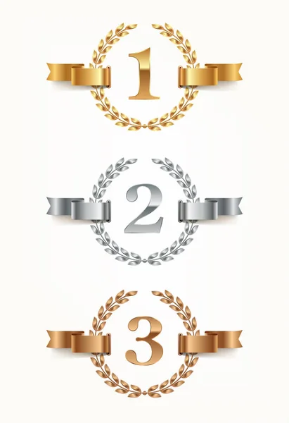 Set of rank emblems - gold, silver, bronze. First place, second place ...