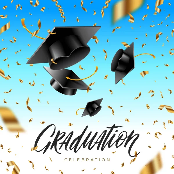 Graduate caps and confetti on a transparent background — Stock Vector ...