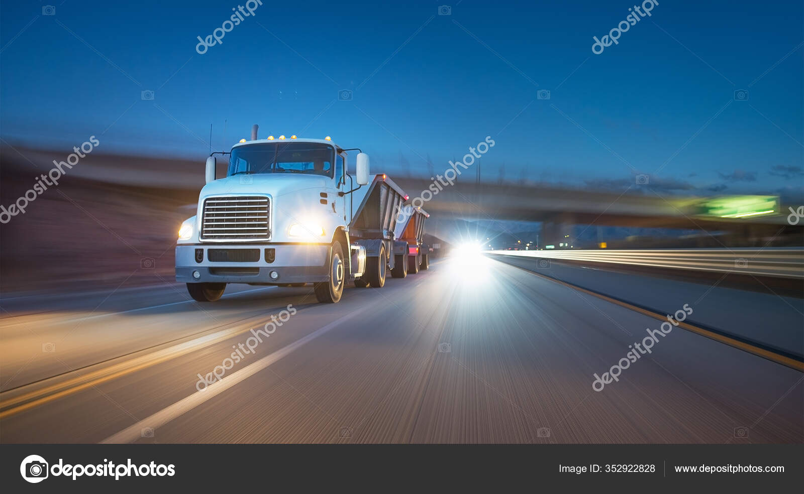 Truck On Freeway At Night