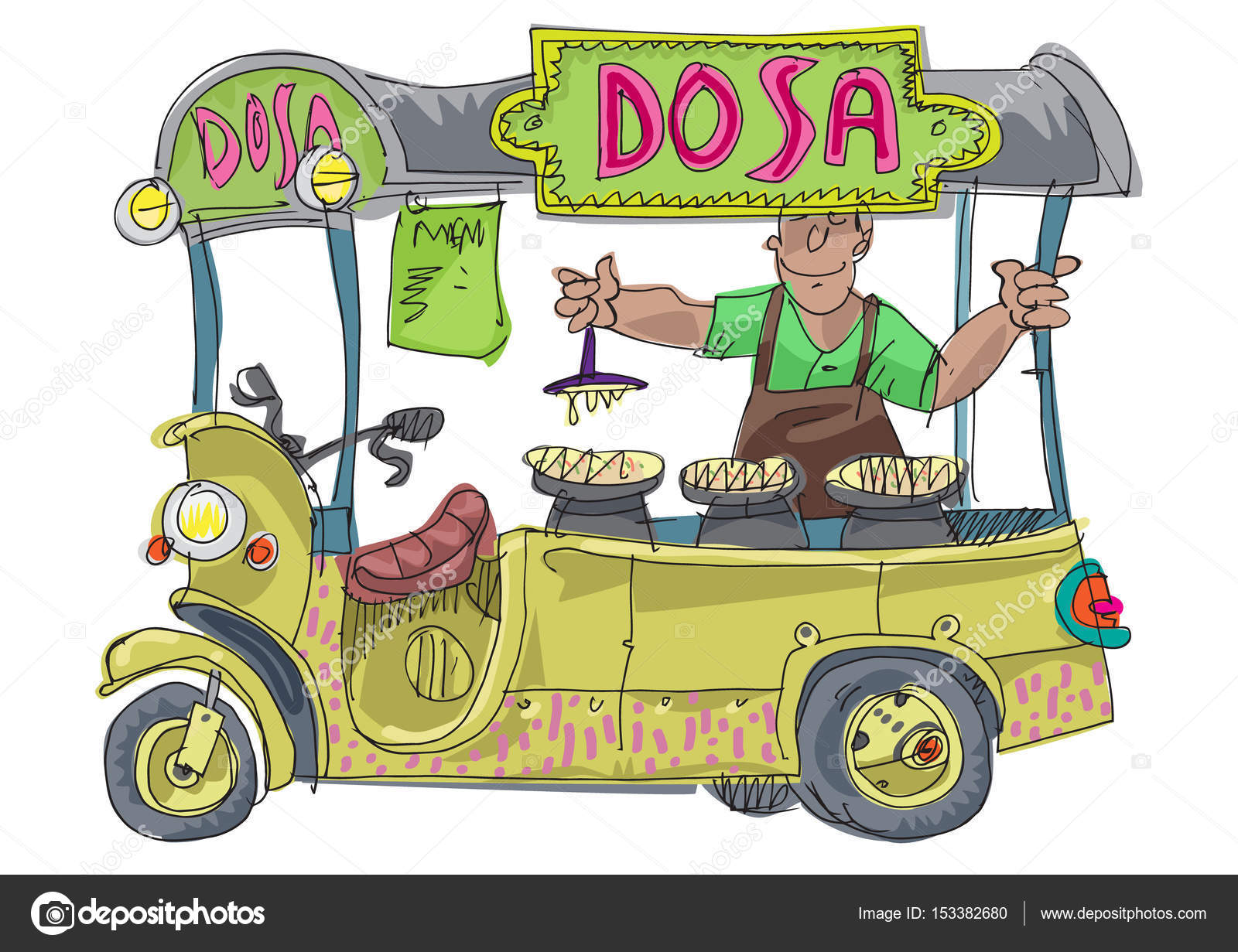 Scooter Based Street Food Vendor Offers Traditional Dish Dosa Cartoon ...