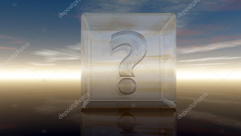 Question mark in glass cube under cloudy sky - 3d rendering Stock Photo ...